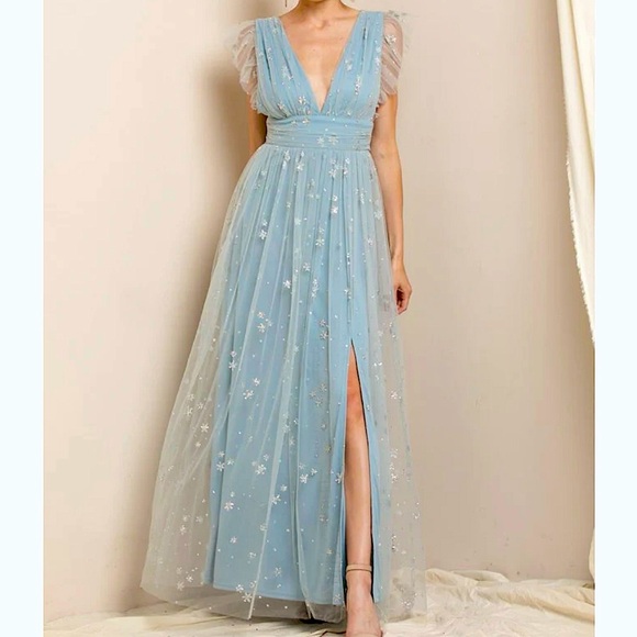 Soieblu | Dresses | Soieblu Star Dust Gown Shimmer Maxi Dress In Dusty ...
